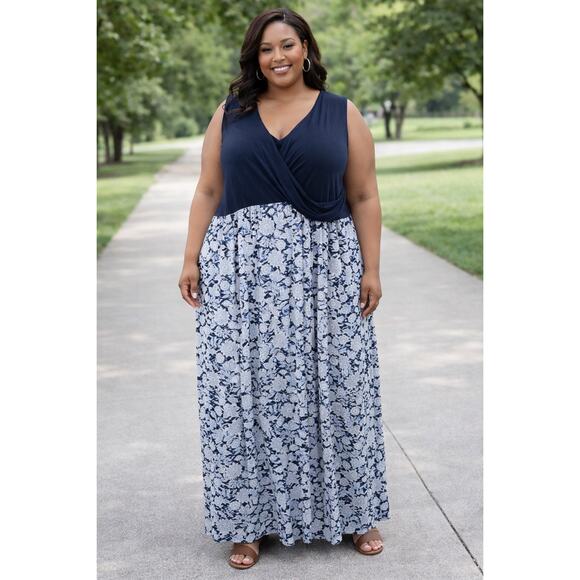 J. Jill | Dresses | J Jill Blue Floral Maxi Dress Preppy Cottage Summer ...